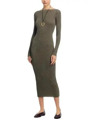 LESET Blake Ribbed Long Sleeve Maxi Dress - Moss