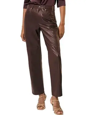 REISS Slim Leg Leather Trousers - Oxblood Bu