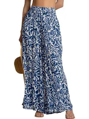 Elan Printed Wide Leg Pants - Blue Coral