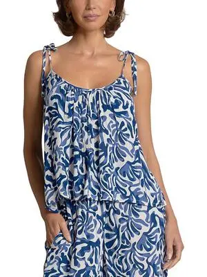 Elan Printed Tie-strap Top - Blue Coral