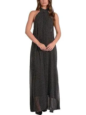 Elan Halter Maxi Dress - Black Polka Dot