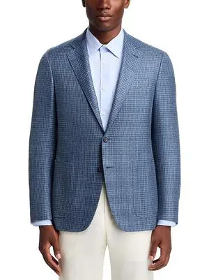 Canali Kei Wool, Silk & Linen Houndstooth Sportcoat - Navy