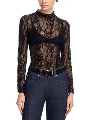 Good American Lace Mock Neck Bodysuit - Black