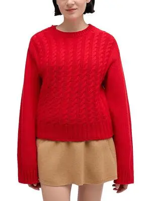 GANNI Wool Blend Crewneck Cable Knit Sweater - Mars Red