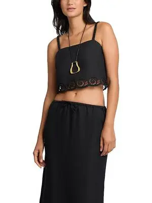 Onia Air Linen Scallop Cropped Top - Black