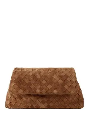 Bottega Veneta Intrecciato Suede Clutch - Brown