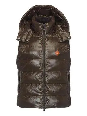 Mcm Puffer Vest With Detachable Hood - Brown