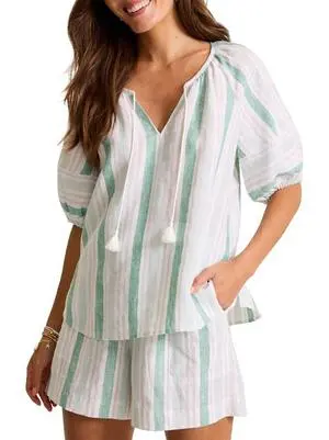 Tommy Bahama Seabright Cove Stripe Linen Top - Silky Green