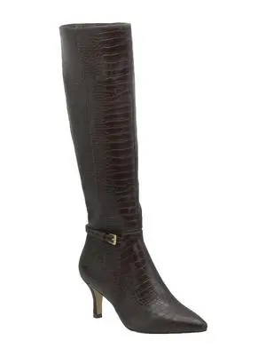 Charles By Charles David Arlie Pointed Toe Knee High Boots - Chocolate Brown-croc