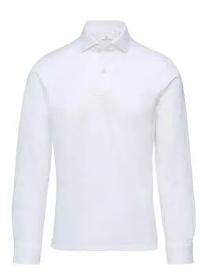 EMANUEL BERG Jacquard Luxe Long Sleeve Polo - White