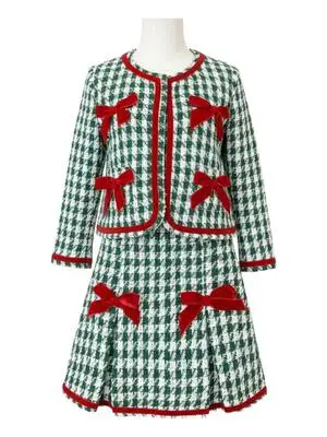 MIA BELLE GIRLS Blazer And Pleated Skirt Set - Green