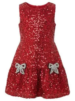 MIA BELLE GIRLS Sequined Shift Dress - Red