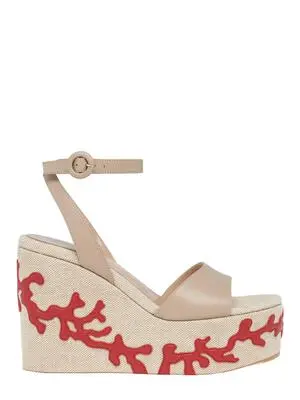 GIANVITO ROSSI Malia Wedge Sandals - Beige Fabric And Nappa