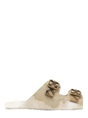 Burberry Check Suede Urchin Sandals - Bake Beige