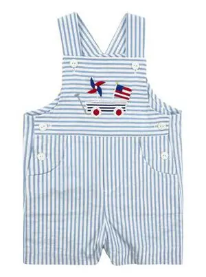 FLORENCE EISEMAN Seersucker Wagon Appliqué Shortall - Light Blue
