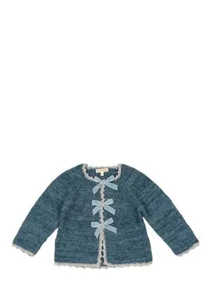 WILD WAWA Hand-knit Velvet Bow Sweater - Aegean Blue