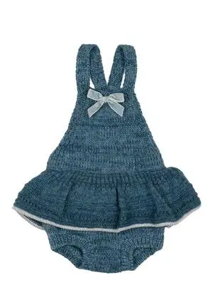 WILD WAWA Velvet Bow Romper - Aegean Blue