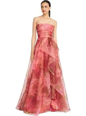 Theia Fahreta Strapless Gown - Printed Wisteria