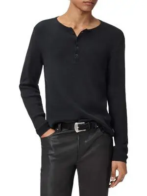 John Varvatos Organic Cotton & Cashmere Ribbed Henley - Black