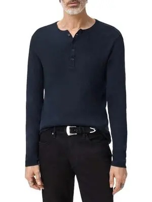 John Varvatos Organic Cotton & Cashmere Ribbed Henley - Navy