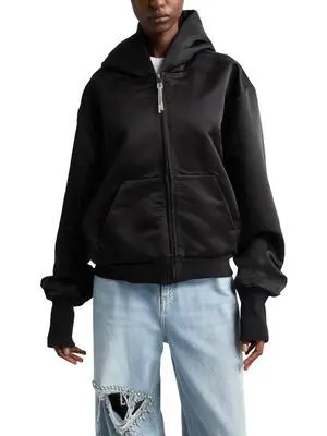 AREA Crystal Knot Satin Full Zip Hoodie - Black