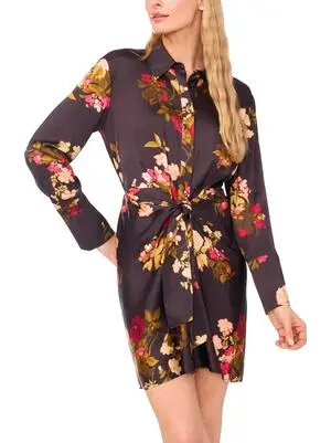 Ted Baker London Floral Long Sleeve Shirt Dress - Rich Black