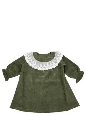 CUCLIE Lace Collar Corduroy Dress Green