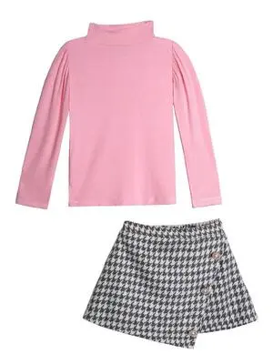 MIA BELLE GIRLS Girls' Turtleneck Top And Houndstooth Skort Set - Grey