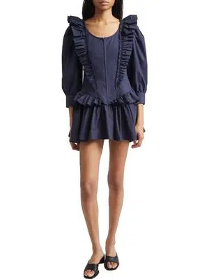 Sandy Liang Callie Ruffle Cotton Poplin Minidress - Navy
