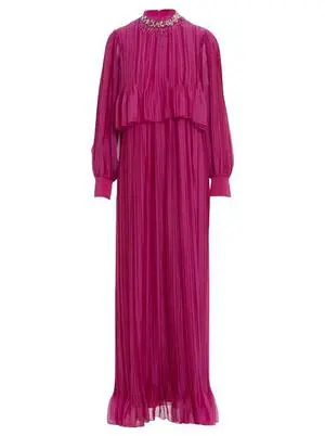 GIZIA Embroidered Collar Pleated Maxi Dress - Violet