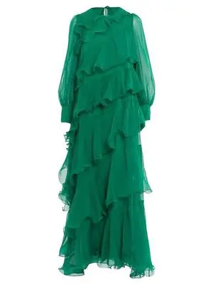 GIZIA Asymmetric Ruffle Detail Maxi Dress - Green