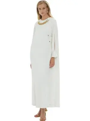 GIZIA Chain Detail Collar Maxi Dress With Lace-up Sleeves - Beige