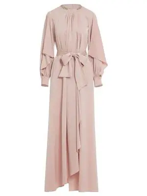 GIZIA Front Pleated Detail Slit Sleeve Long Dress - Pink