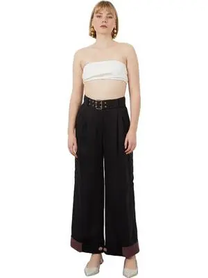 GIZIA Classic Belted Wide-leg Pants With Side Pockets - Black