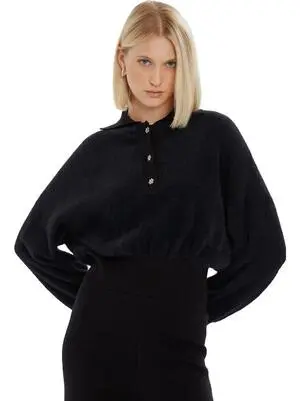GIZIA Shirt Collar Button-down Blouse - Black