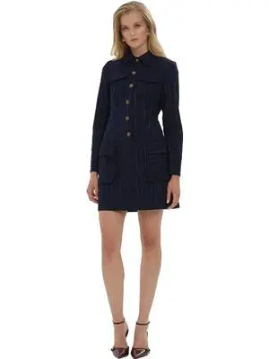 GIZIA Striped Shirt Dress With Button Detail - Navy