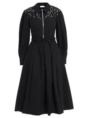 GIZIA Shirt Collar Zip-up Midi Dress - Black
