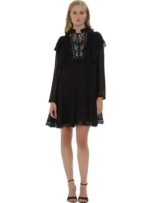 GIZIA Short Dress With Long Sleeves And Tulle Details - Black
