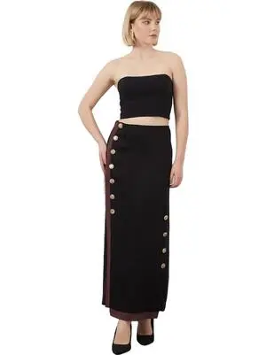 GIZIA Double-breasted Long Skirt - Black