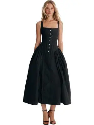 MILLA Structured Corset Midi Dress - Black