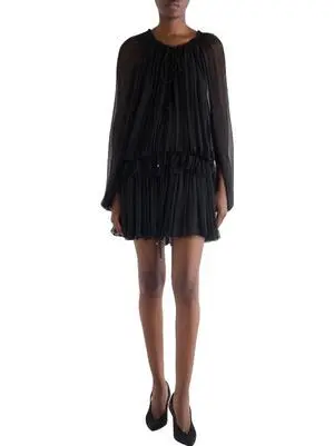 Chloé Long Sleeve Organic Silk Muslin Cape Minidress - Black