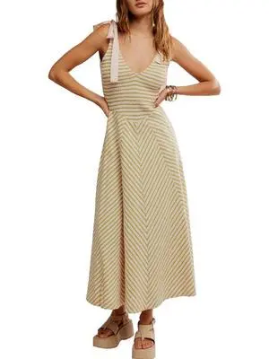 Free People Cecelia Stripe Tie Shoulder Midi Dress - Palma Combo
