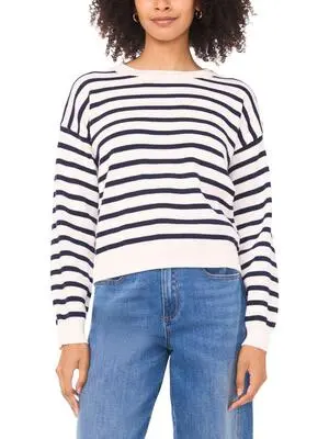 Vince Camuto Striped Combed Cotton Sweater - Antique White