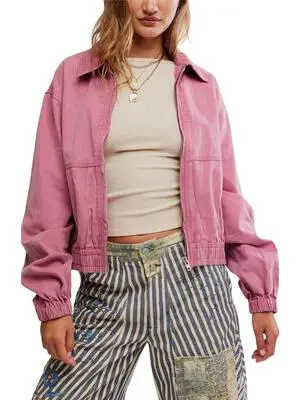 Free People Birdie Cotton Bomber Jacket - Rose Rasin