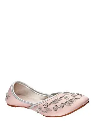FUCHSIA Amira Floral Embroidered Jutti Flat - Rosegold