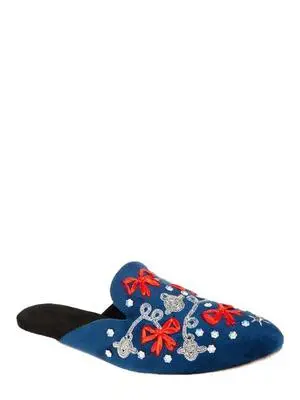 FUCHSIA Holiday Belle Embroidered Mule - Navy Blue