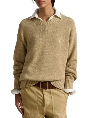 Polo Ralph Lauren Intarsia Knit Logo Sweater - Tan Heather