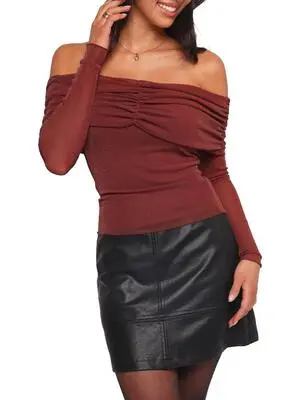 PETAL & PUP Metallic Off-the-shoulder Top - Merlot