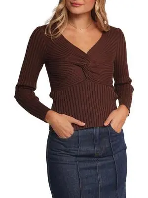 PETAL & PUP Demi Twist Ribbed Sweater - Brown