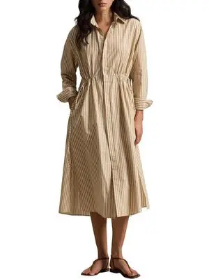 Polo Ralph Lauren Long Sleeve Stripe Shirtdress - Classic Camel/white
